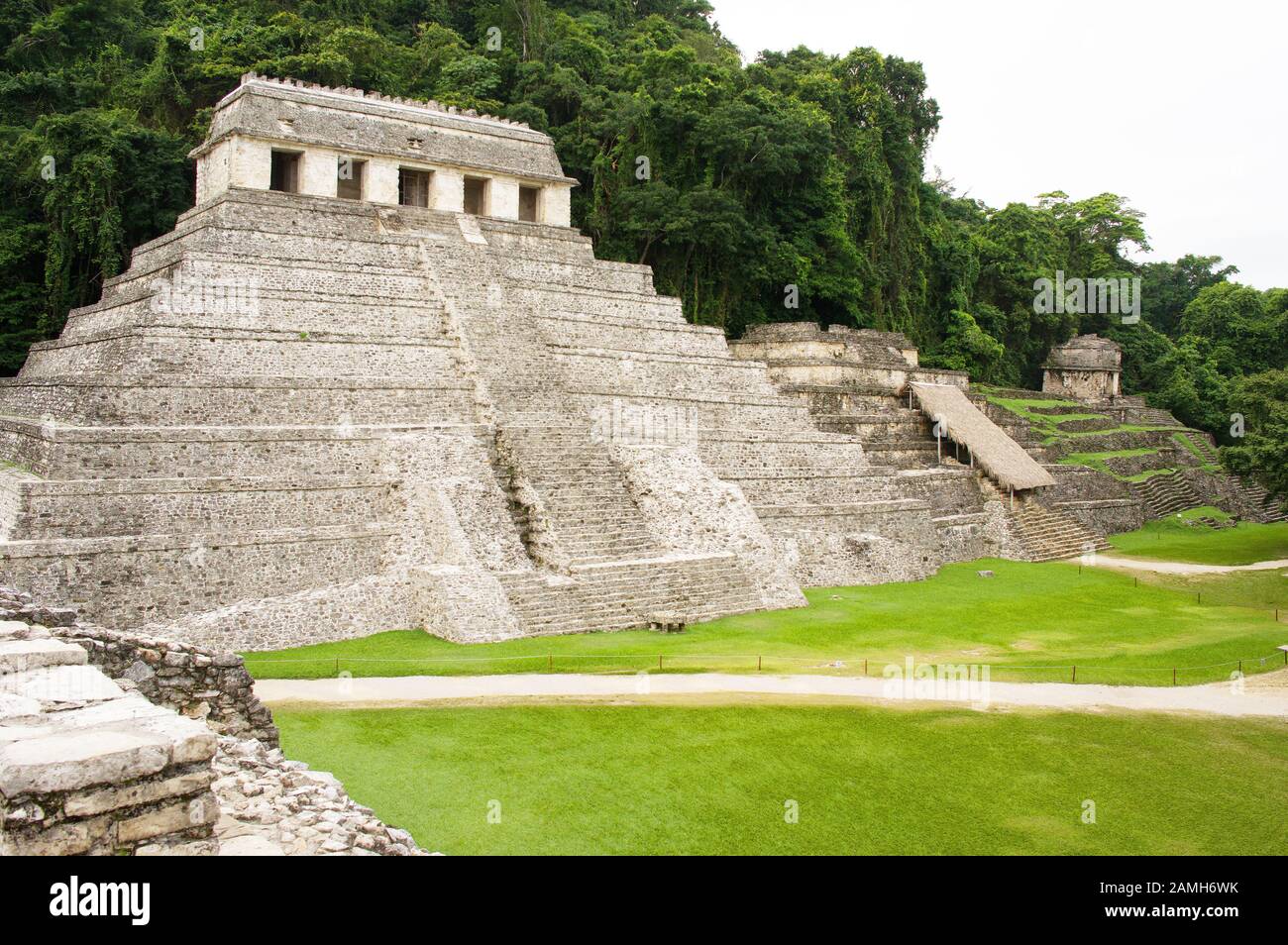 Great mayan pyramid of Palenque in the jungle, Mexico Stock Photo - Alamy