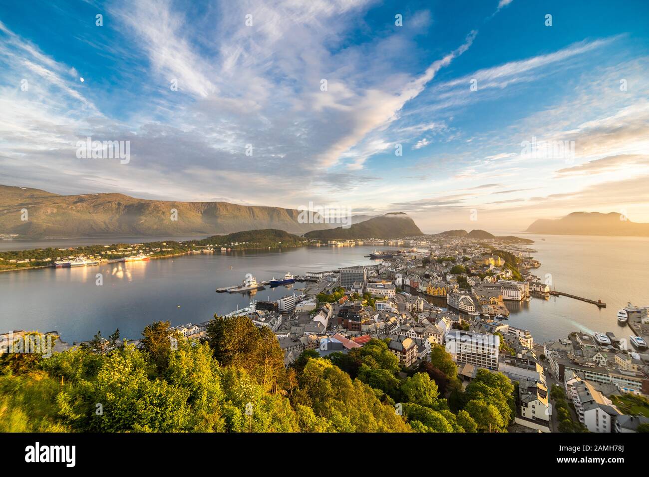 Sunset over Alesund Town from Aksla viewpoint, Norway Stock Photo - Alamy