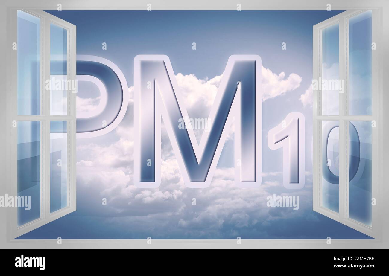 Particulate matter (fine dust PM10) concept image in the air - 3D ...