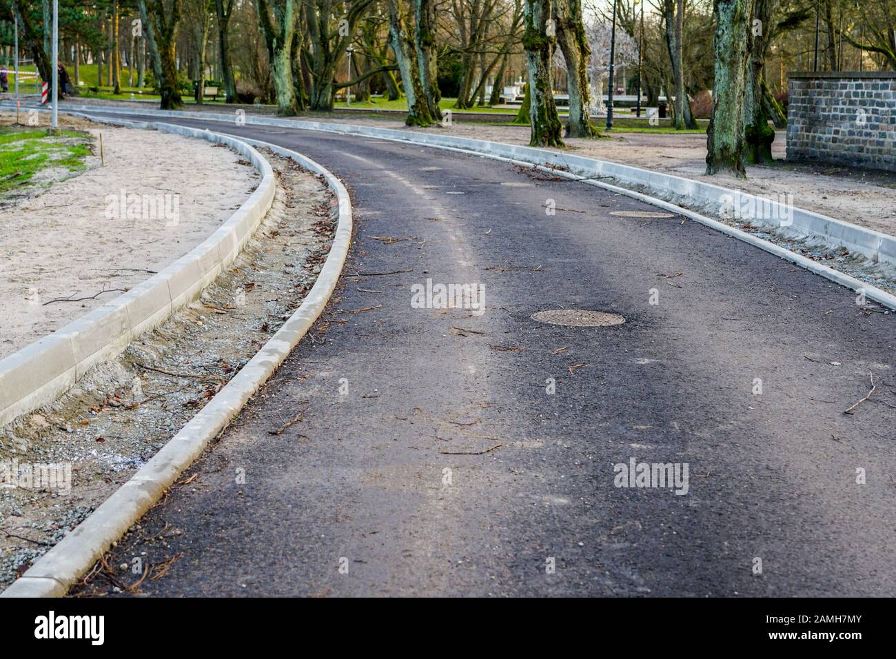 complete street reconstruction in the city, new street borders Stock ...