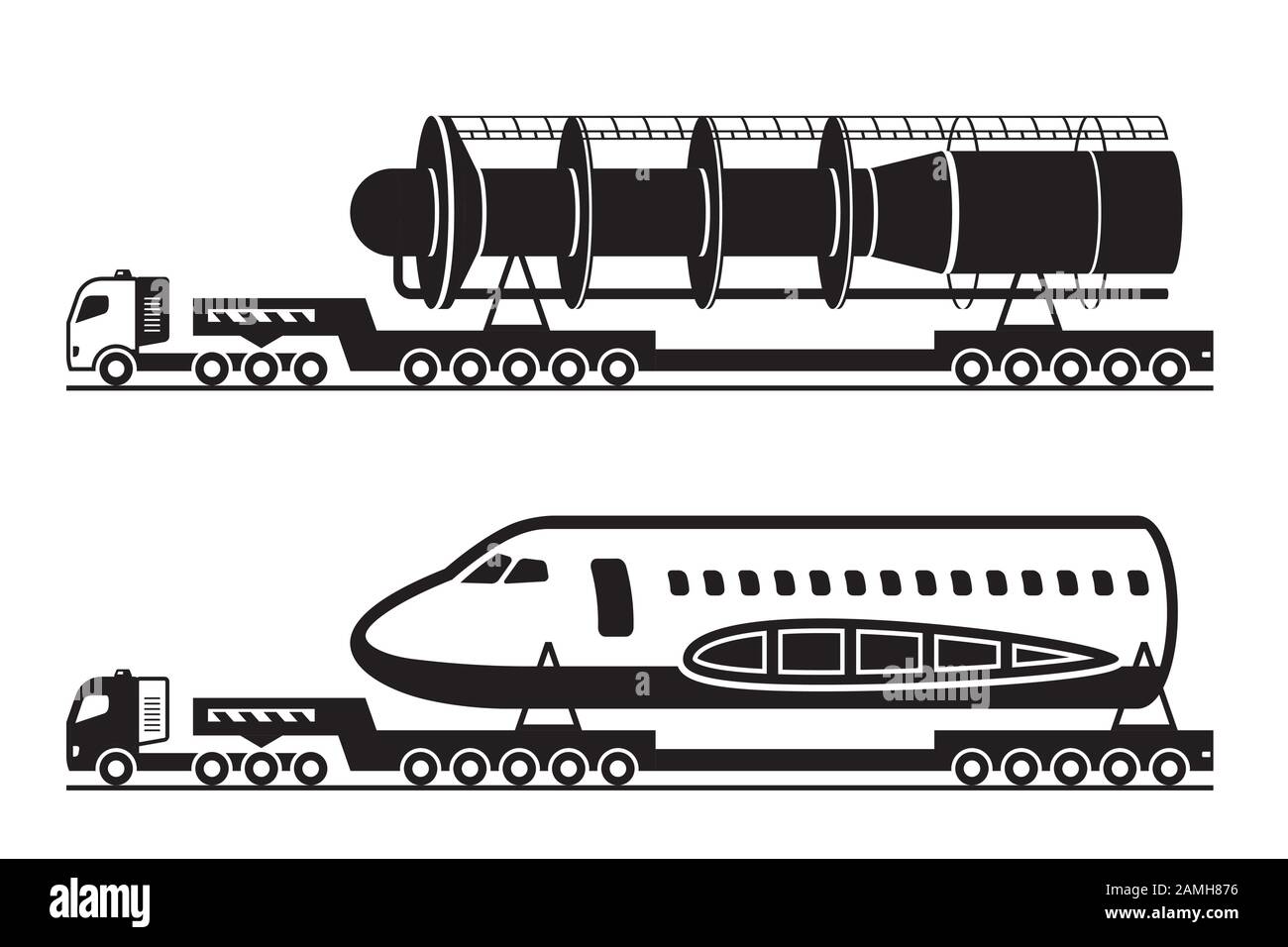 Heavy duty trucks with oversize freight - vector illustration Stock ...