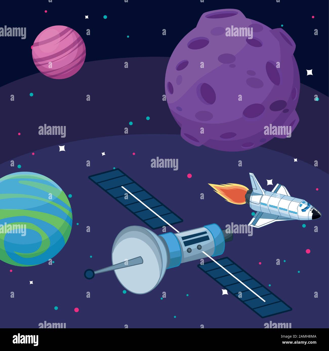 satellite spacecraft planets moon stars space exploration Stock Vector ...