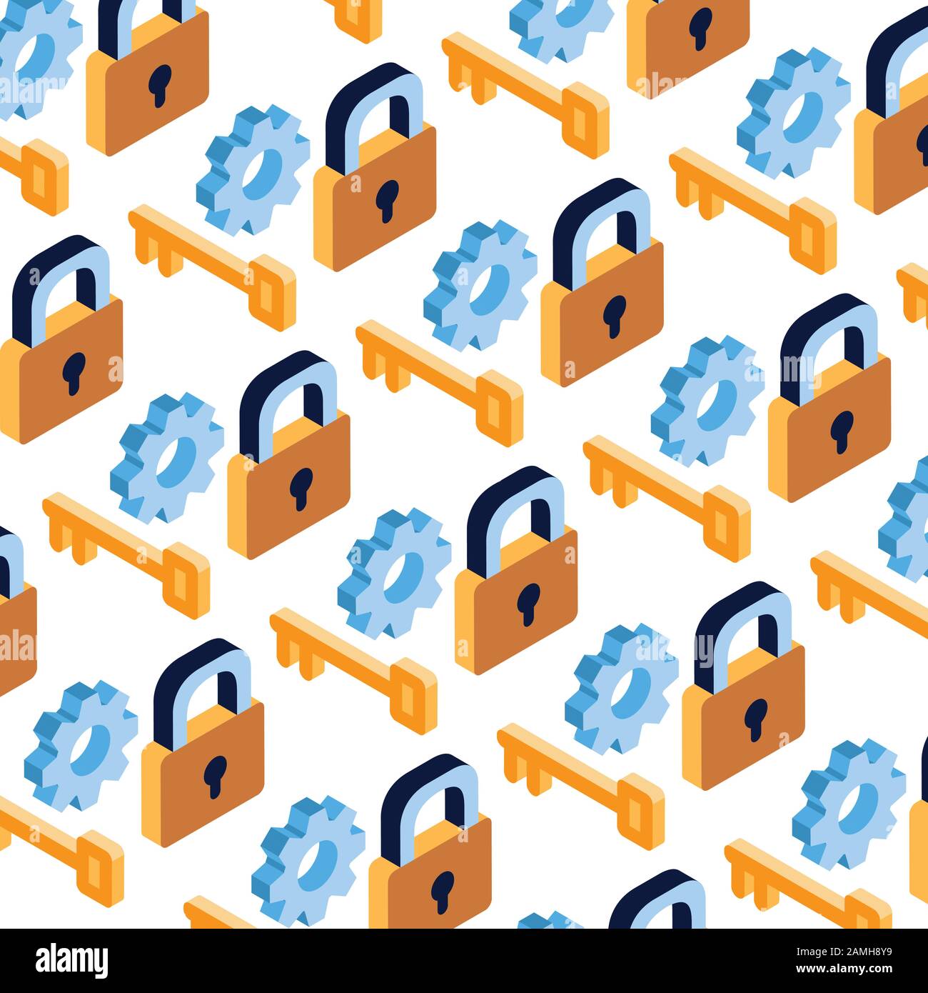 pattern of security padlock with gearwheel on white background vector ...