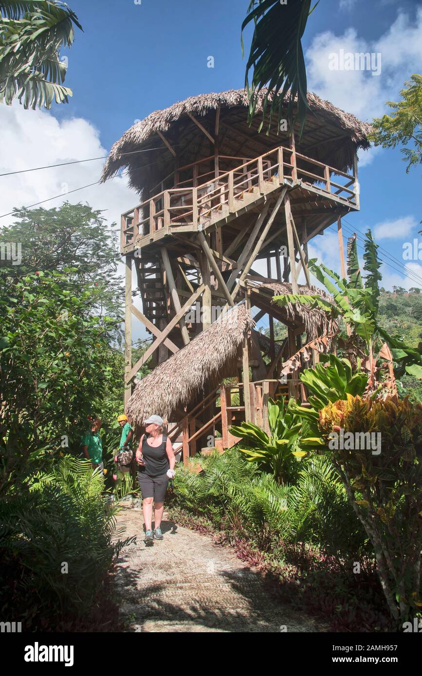 Zipline tower, La Hacienda park, Punta Cana, Dominican Republic Stock ...