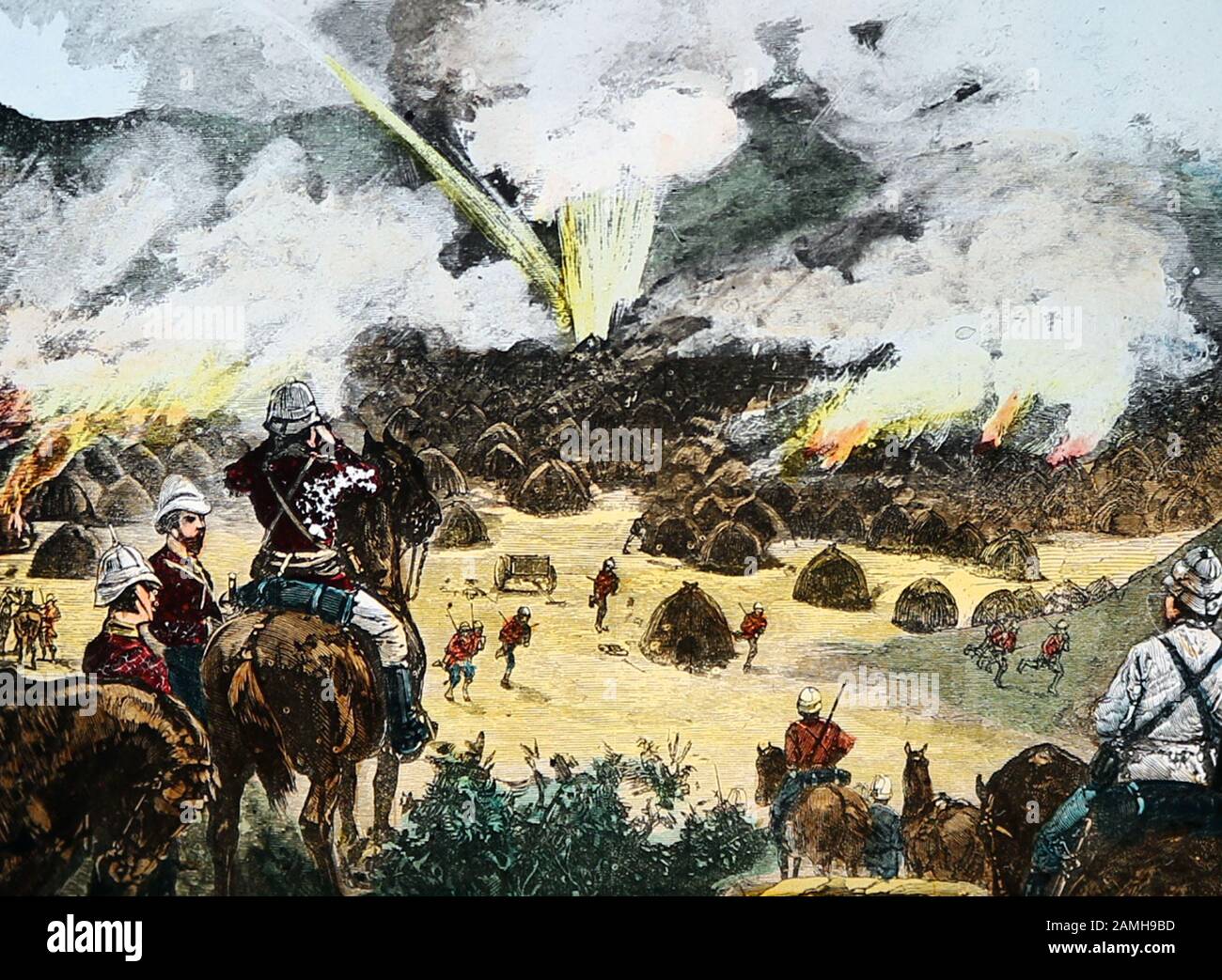 Illustration of burning Tamasi Village, Soudan War Stock Photo - Alamy