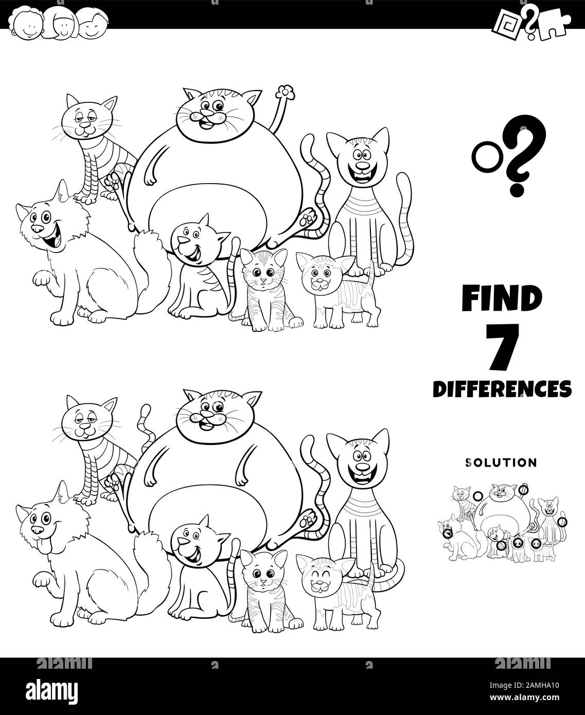 Black and White Cartoon Illustration of Finding Differences Between ...