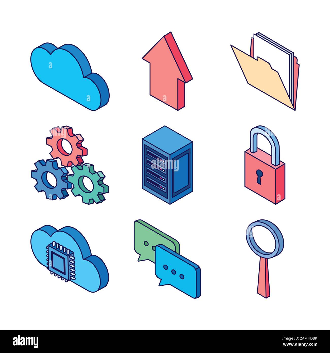 cloud computing gears magnifier folder circuit data server technology ...