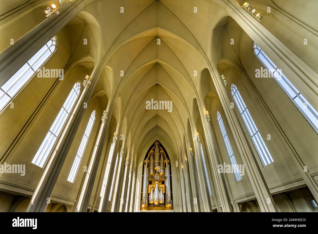 Tall Columns Windows Wood Orrgan Ceiling Hallgrimskirkja Large Lutheran ...