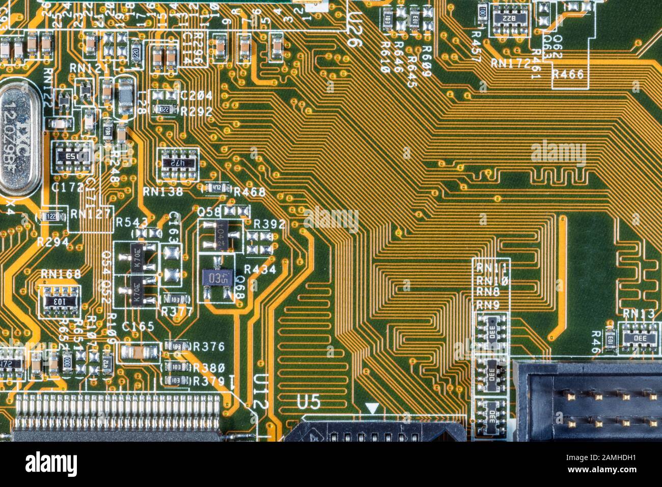 Electronic circuit and chips details at computer mainboard Stock Photo ...