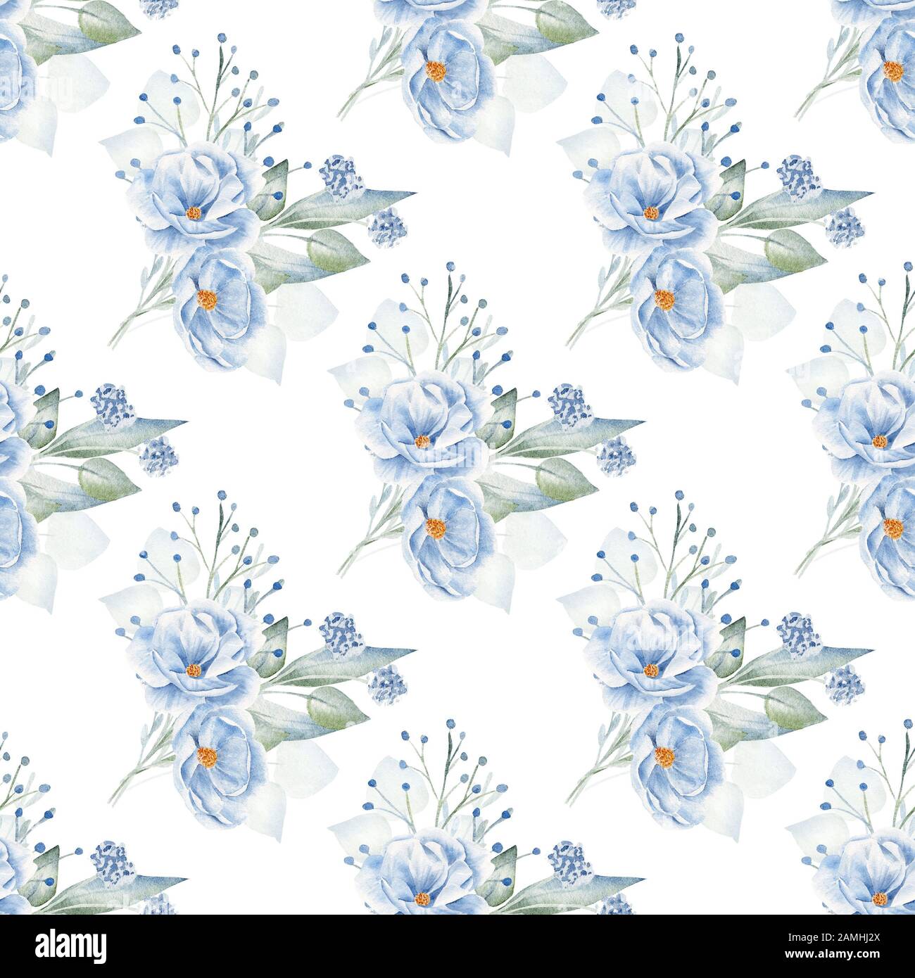 Rose boutonnieres hand drawn watercolor seamless pattern. Flourish ...