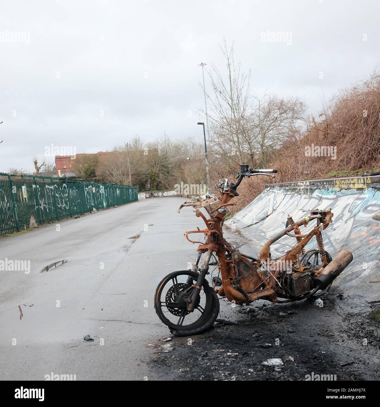 Burnt out motor bike hi-res stock photography and images - Alamy
