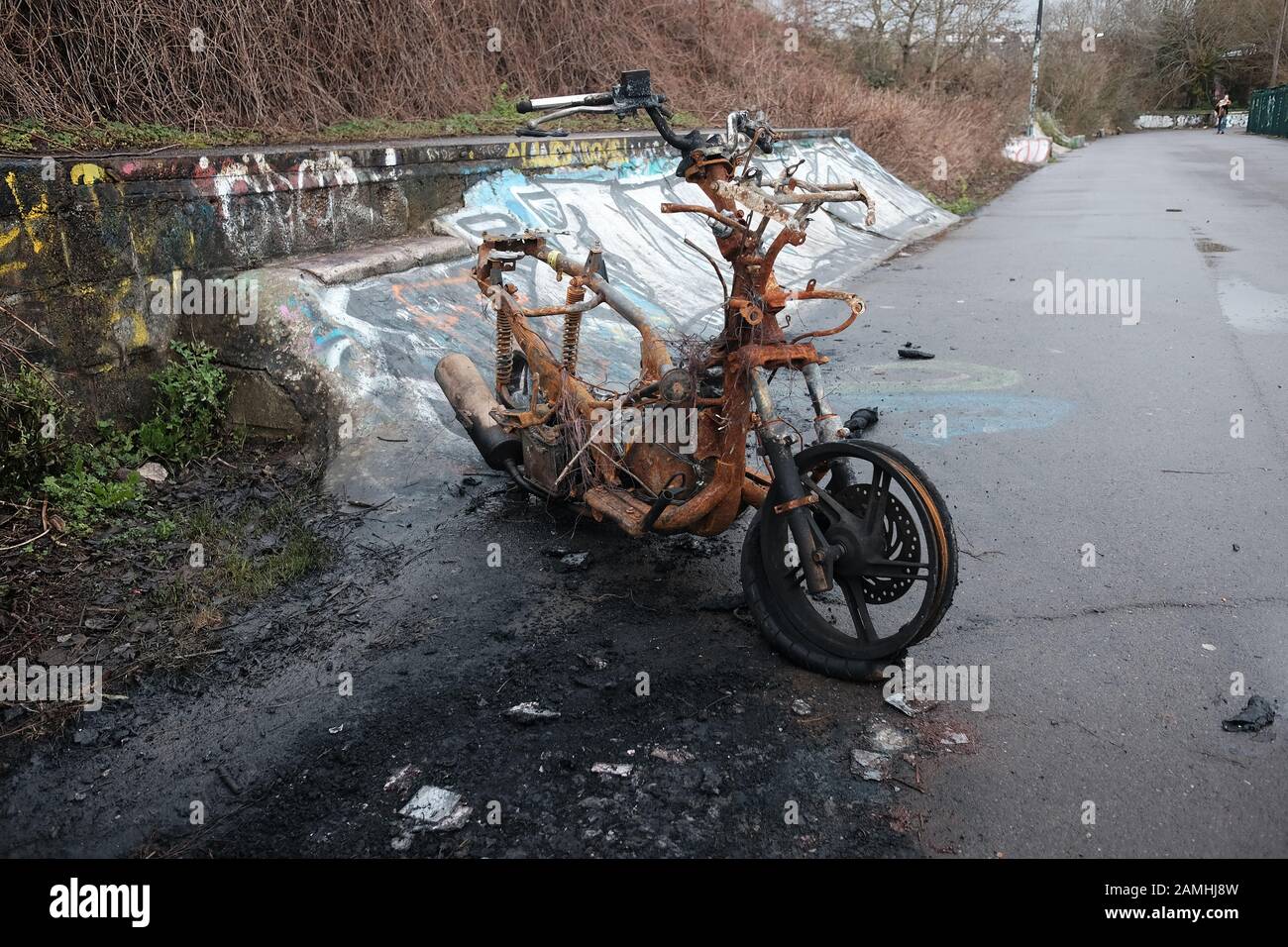 Burnt out motor bike hi-res stock photography and images - Alamy