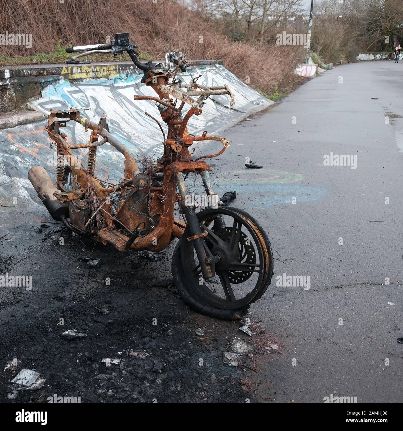 Burnt out motor bike hi-res stock photography and images - Alamy