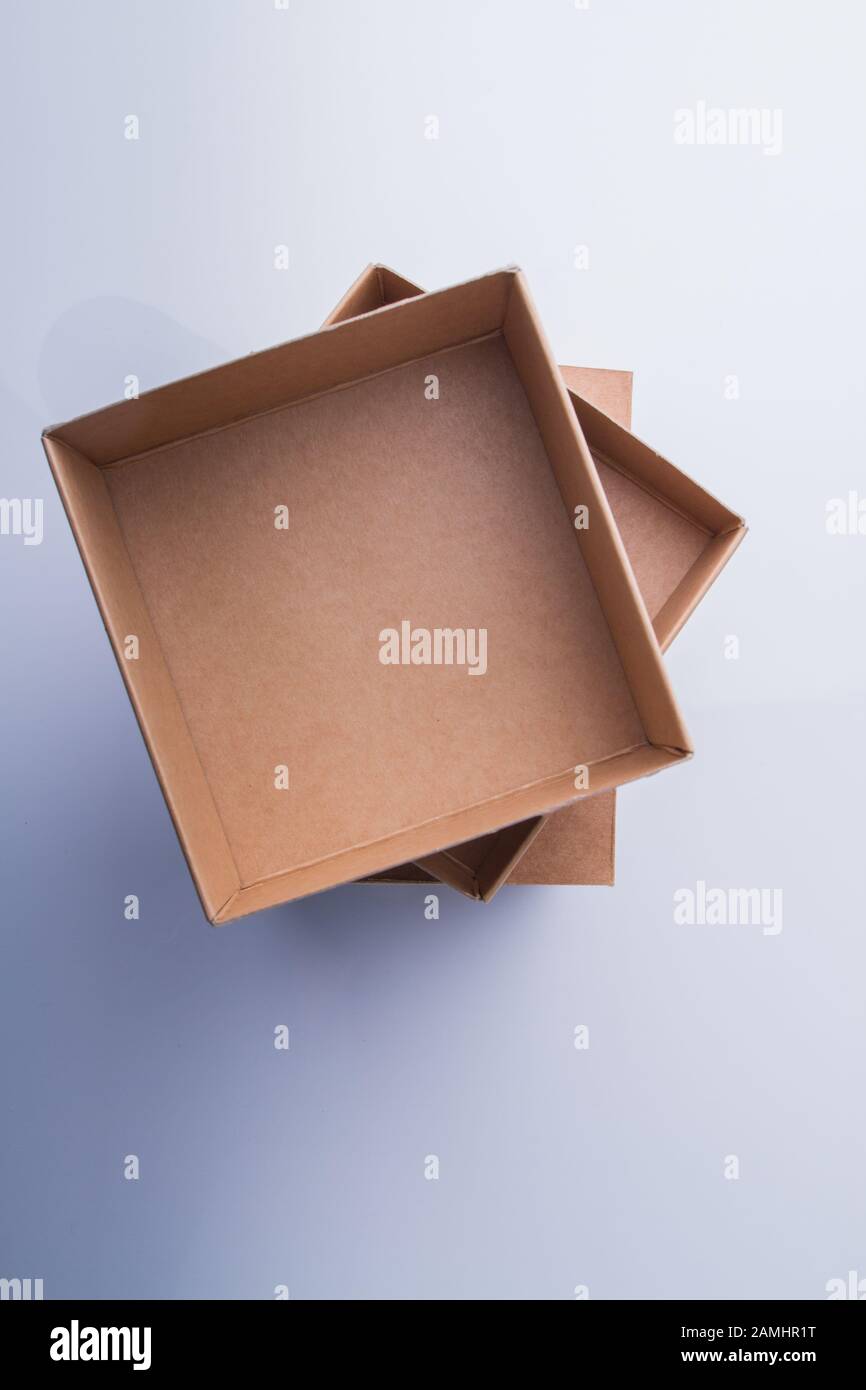 Stack of three cardboard boxes, top view Stock Photo - Alamy