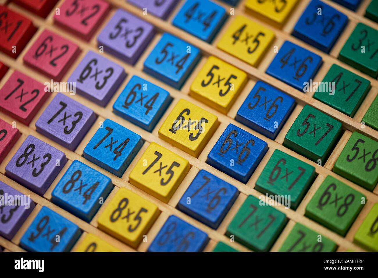Multiplication table . Macro mode. Colored wooden cubes.Teaching ... Multiplication table . Macro mode. Colored wooden cubes.Teaching ...