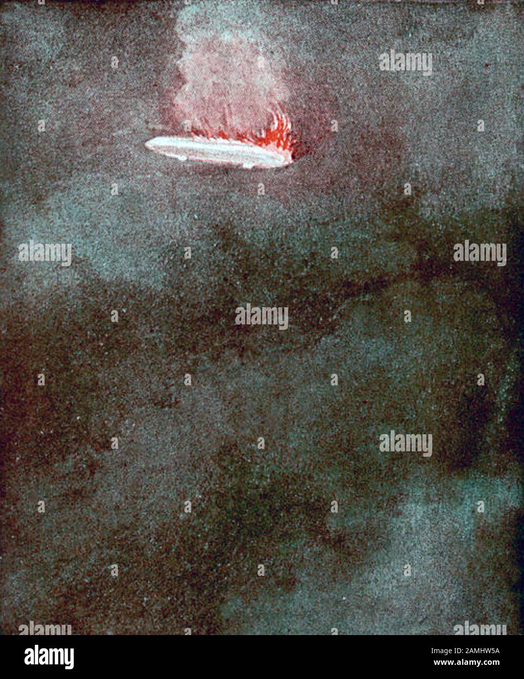 GERMAN ZEPPELIN is shot down over England during WW1in a contemporary ...
