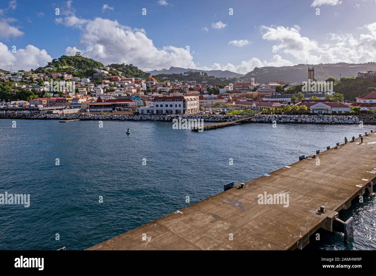 St. George's waterfront seen from cruise ship. Grenada, West Indies ...