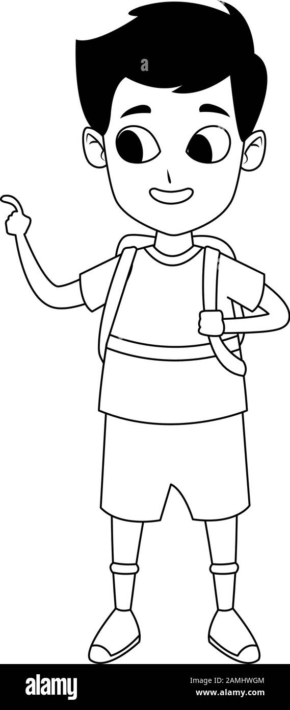 Cartoon happy boy with school backpack, flat design Stock Vector Image ...