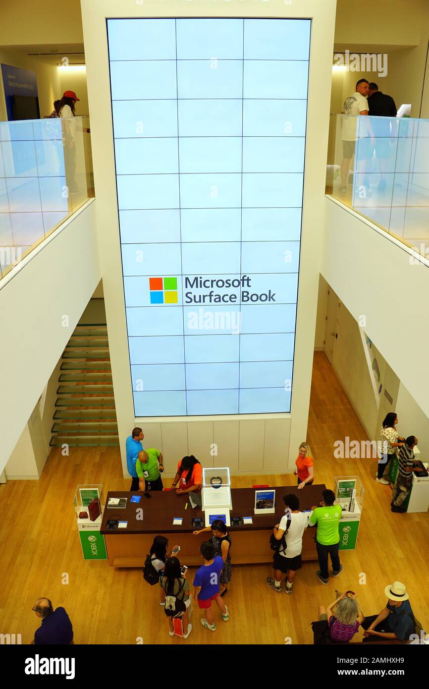 Visitors at the Microsoft store in Midtown Manhattan, New York City ...