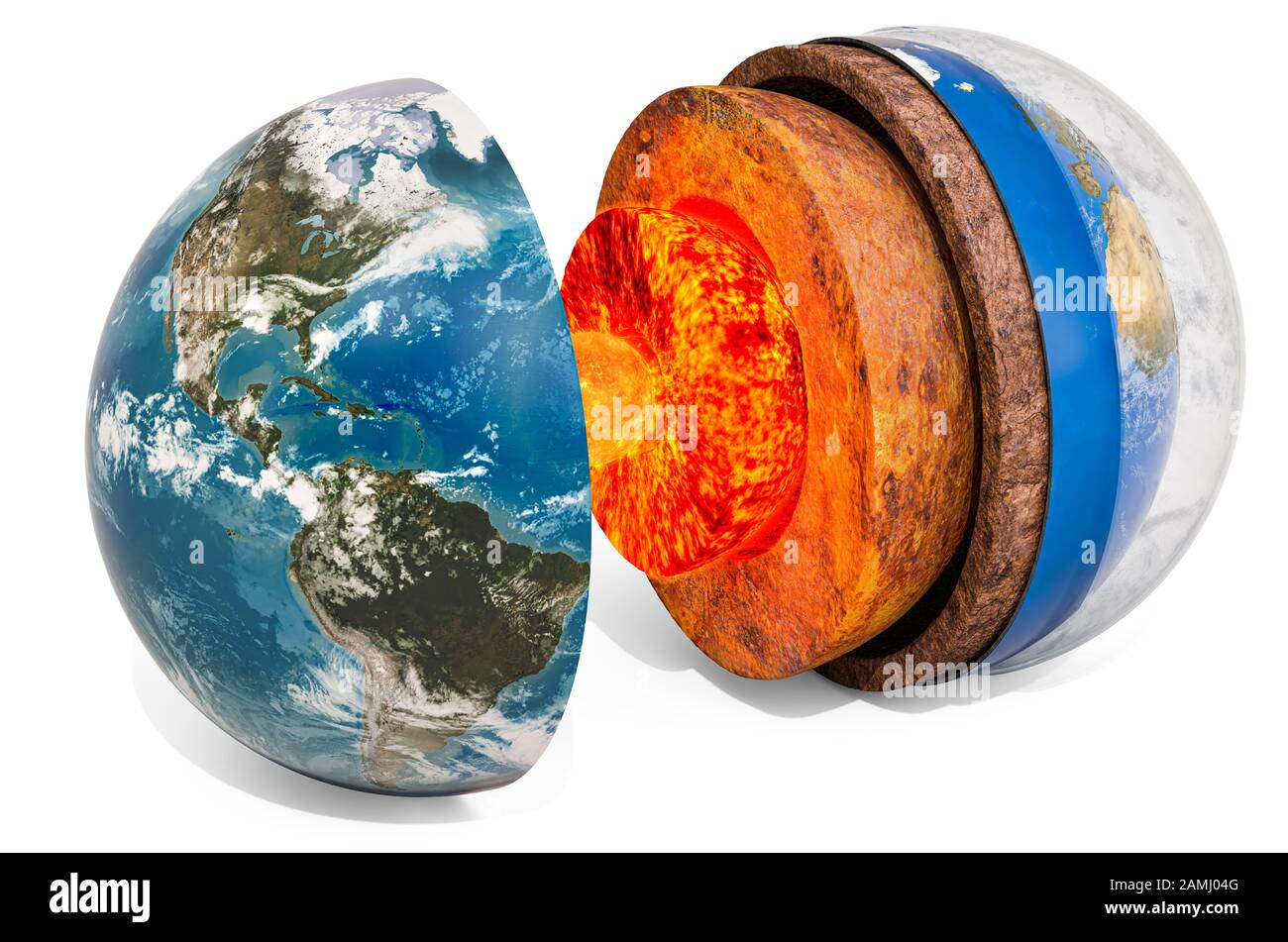 Structure of planet Earth with atmosphere layer concept, 3D rendering ...