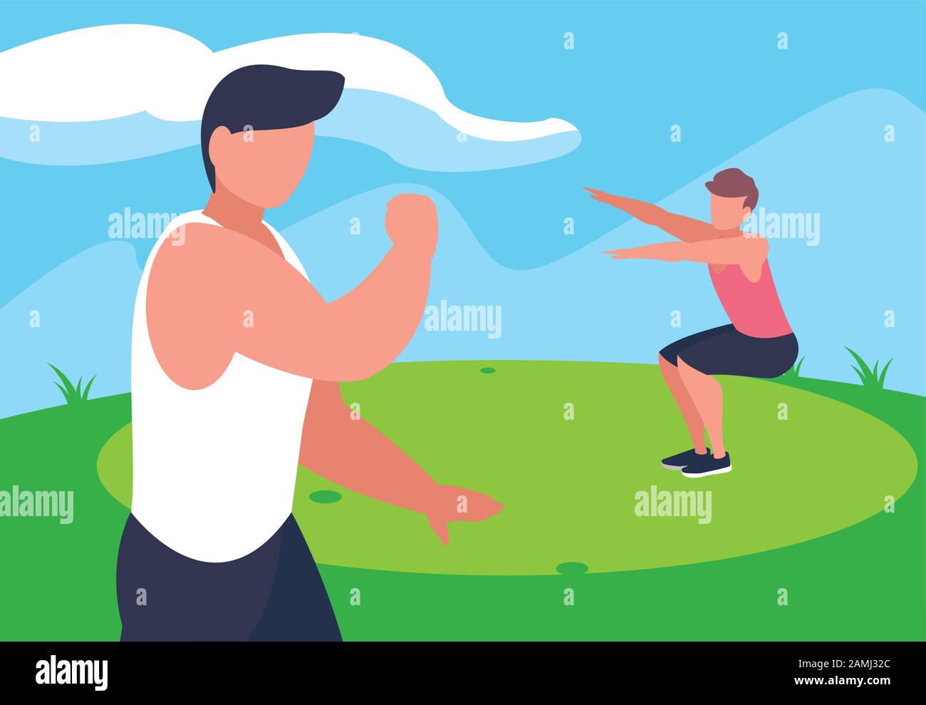 man outdoors exercising with background landscape vector illustration ...