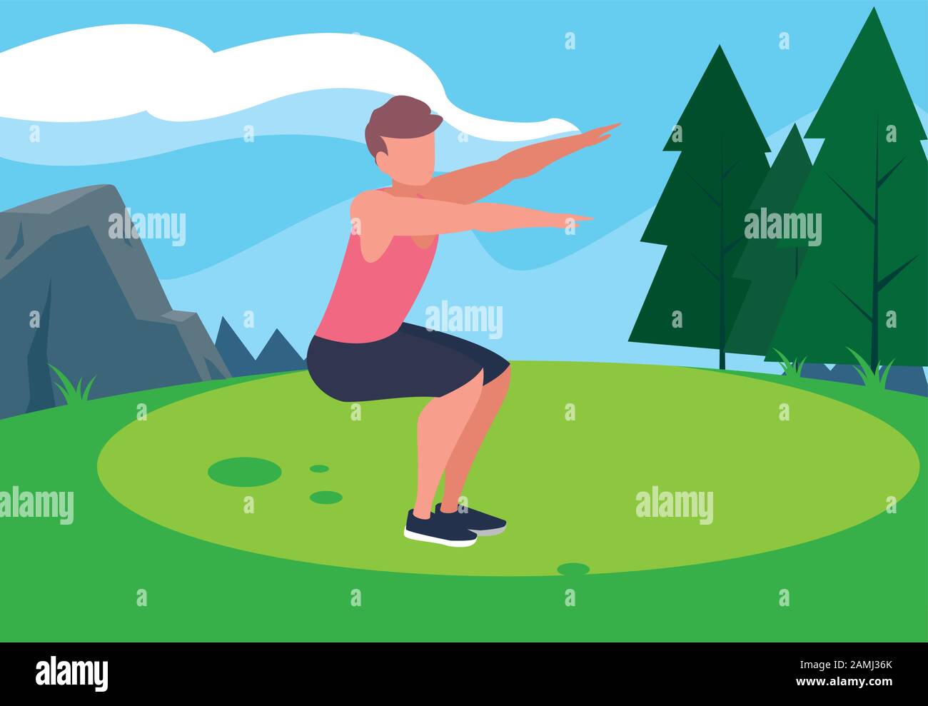 man outdoors exercising with background landscape vector illustration ...