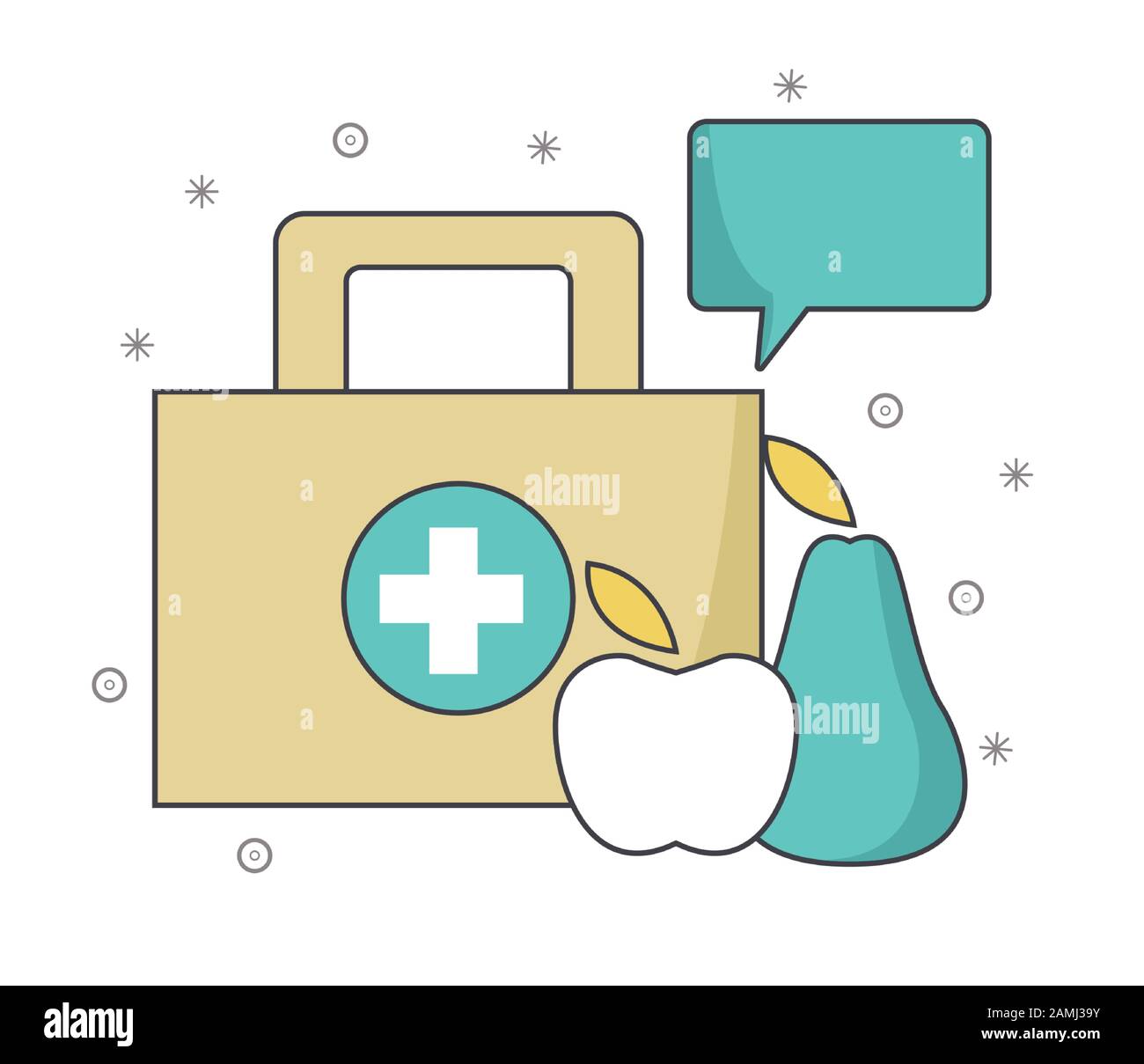 first aid kit with fruits and speech bubble, colorful design Stock ...
