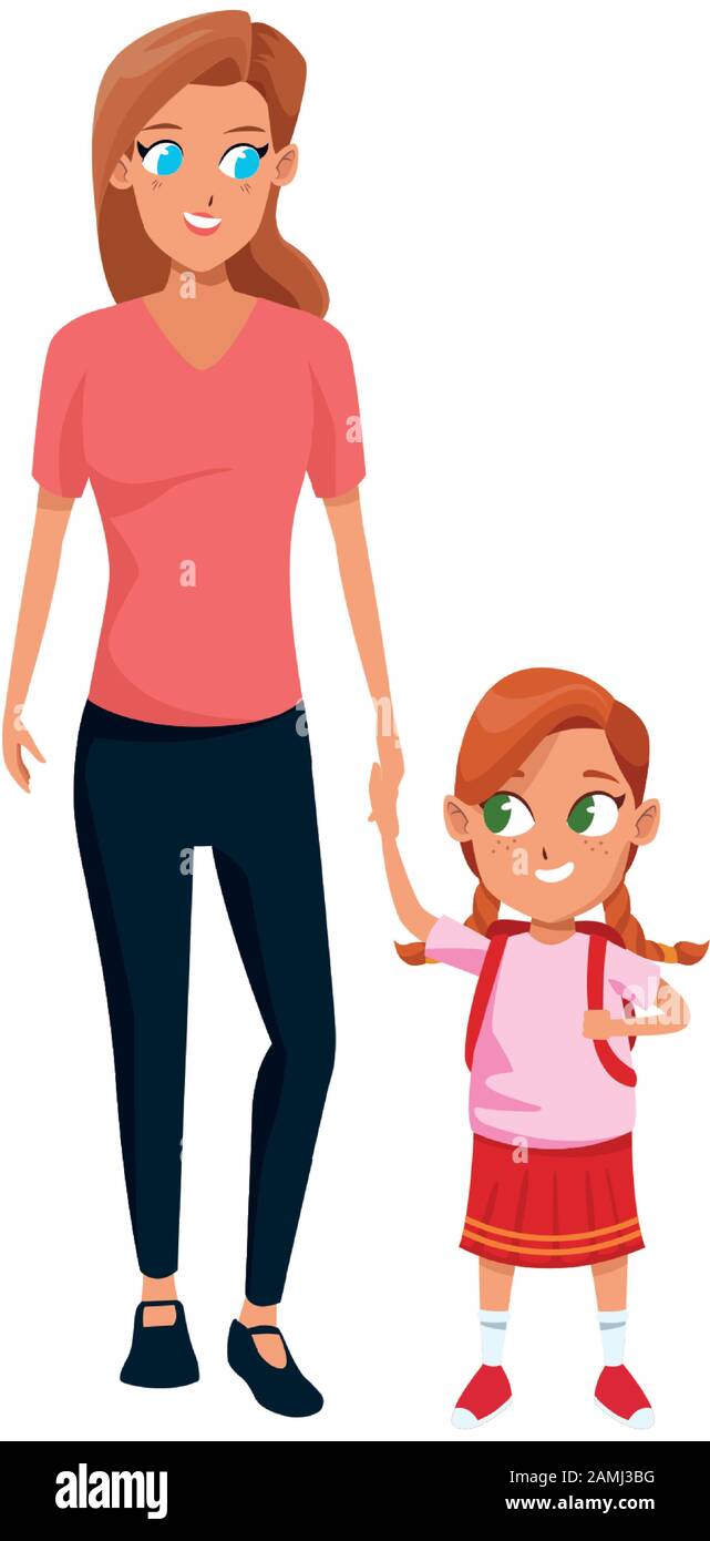 Happy woman with little girl standing icon Stock Vector Image & Art - Alamy