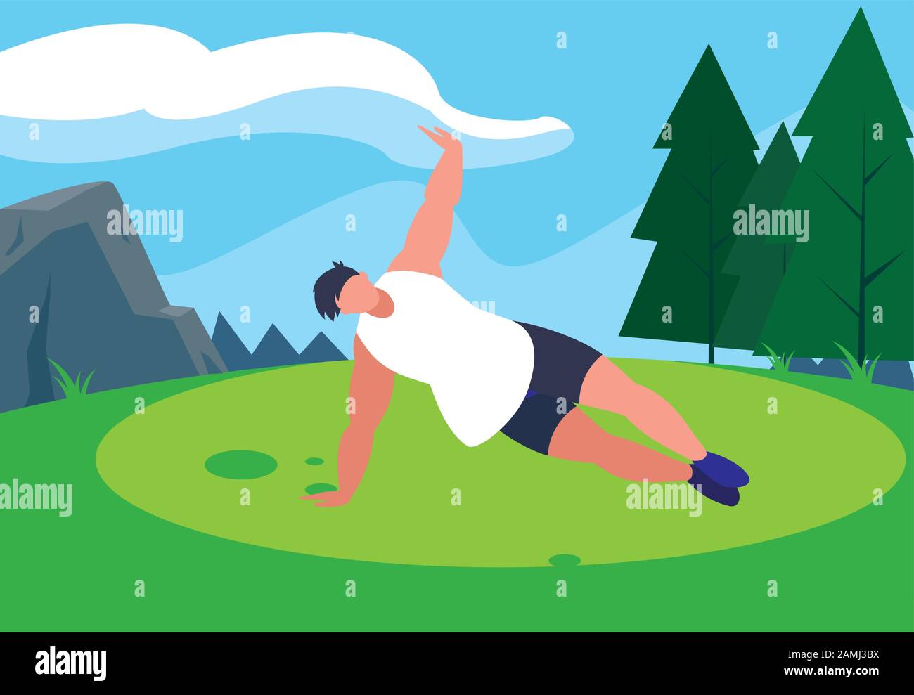 man outdoors exercising with background landscape vector illustration ...