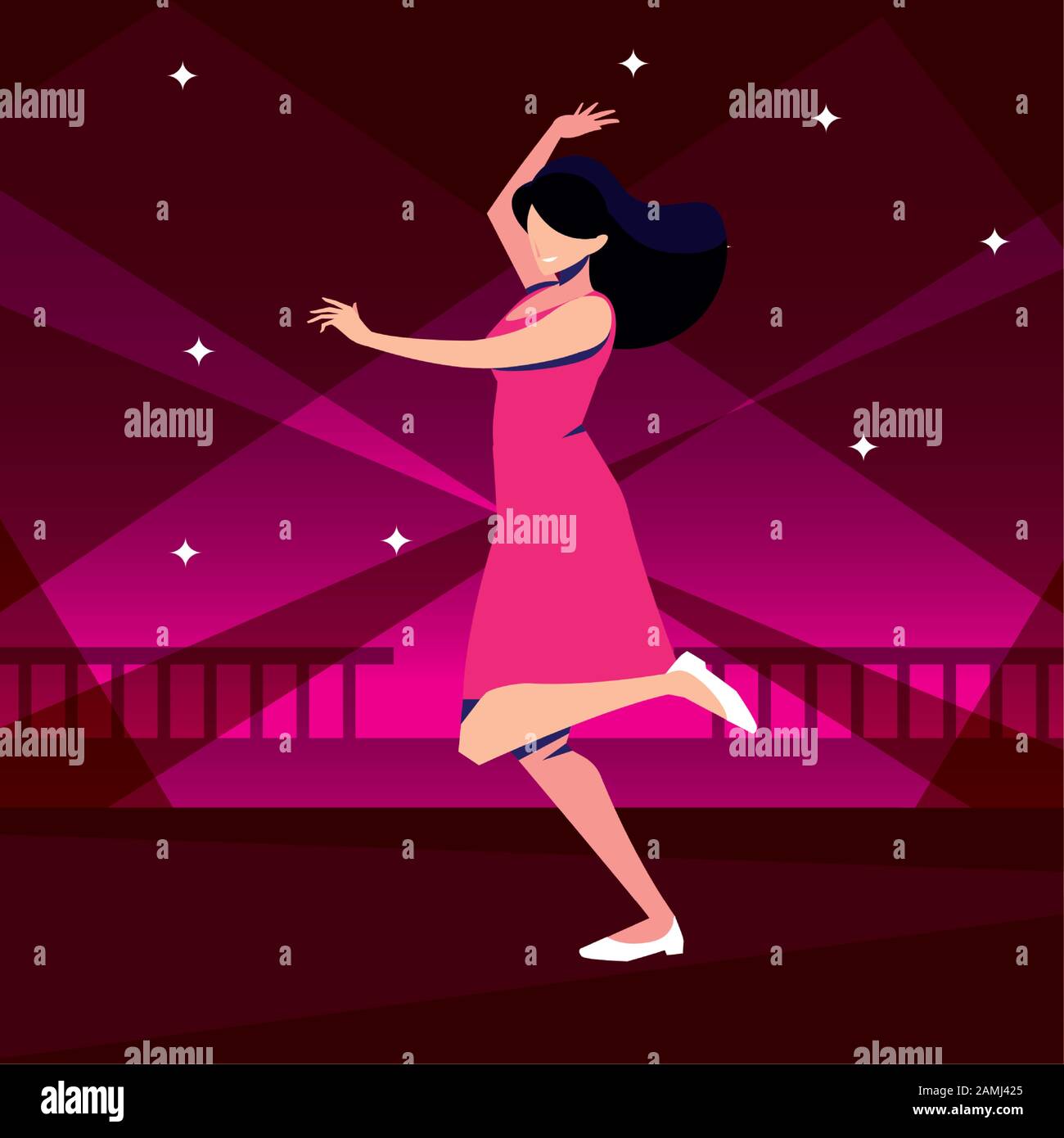 young woman dancing in nightclub vector illustration design Stock ...