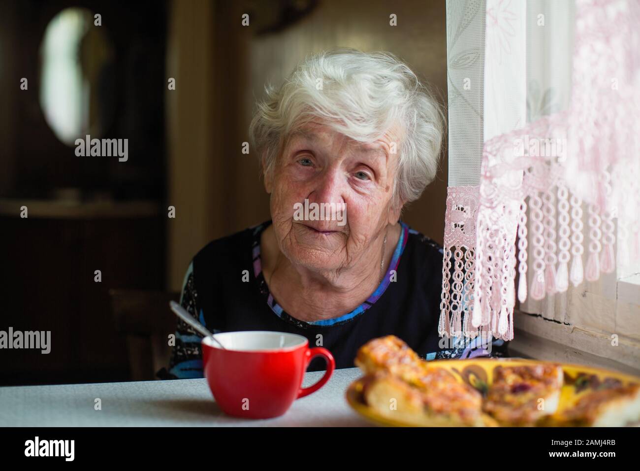 Portrait of an elderly old woman at his home Stock Photo - Alamy
