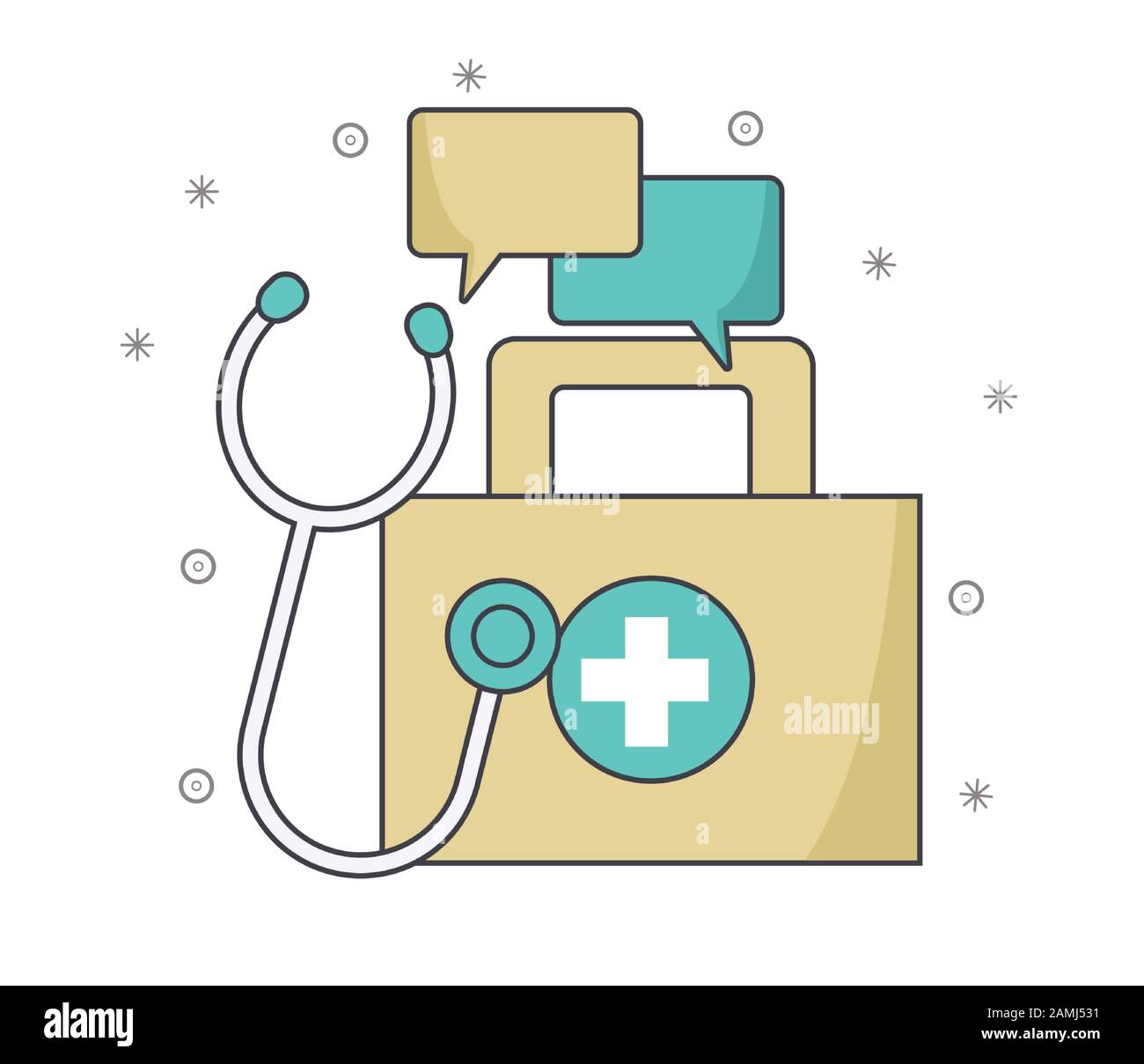 first aid kit with speech bubbles and stethoscope, colorful design ...
