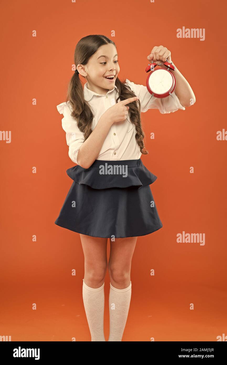 Discipline and time. daily routine schedule. schoolgirl retro alarm ...