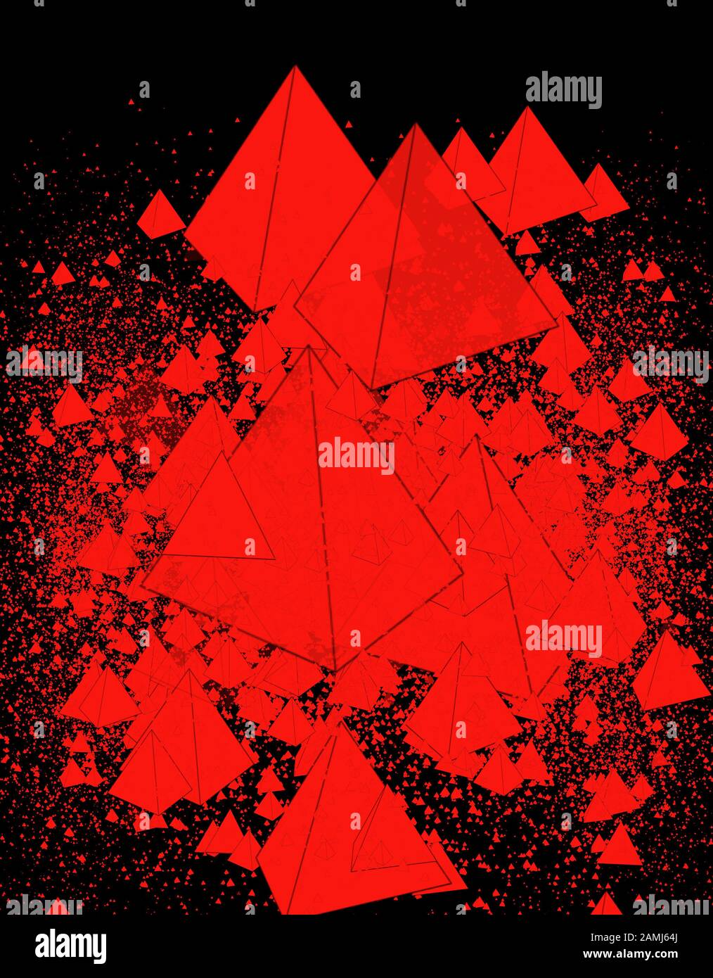 particles of red pyramids on black background. 3d illustration ...