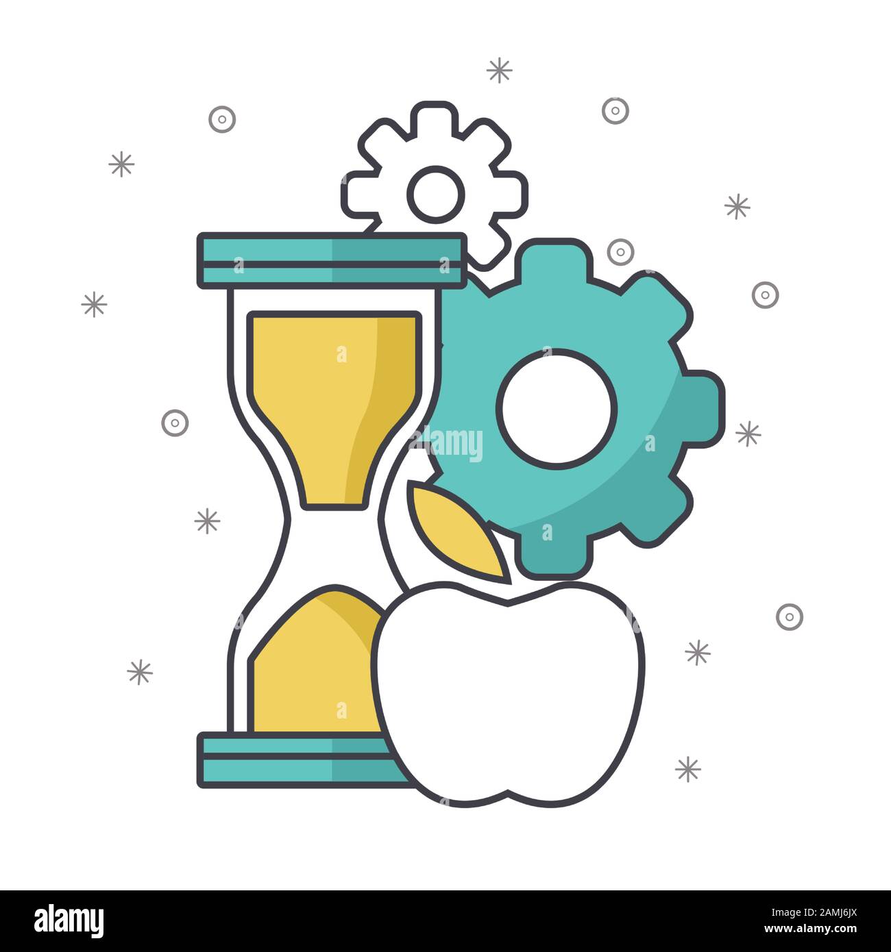 hourglass with gears wheels and apple, colorful design Stock Vector ...