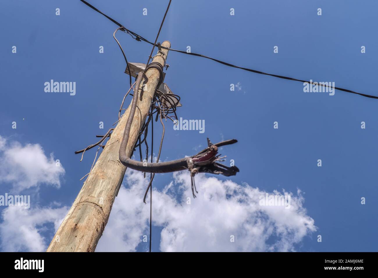 An electric pole with an abandoned token meter box in Kibera Slums.Lack ...