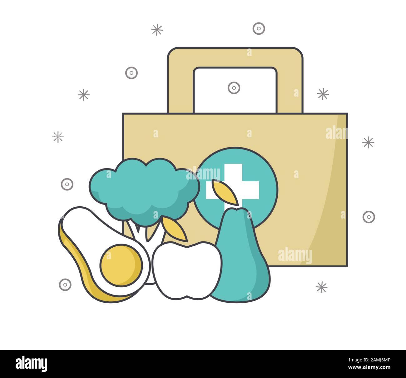 first aid kit with vegetables and fruits, colorful design Stock Vector ...
