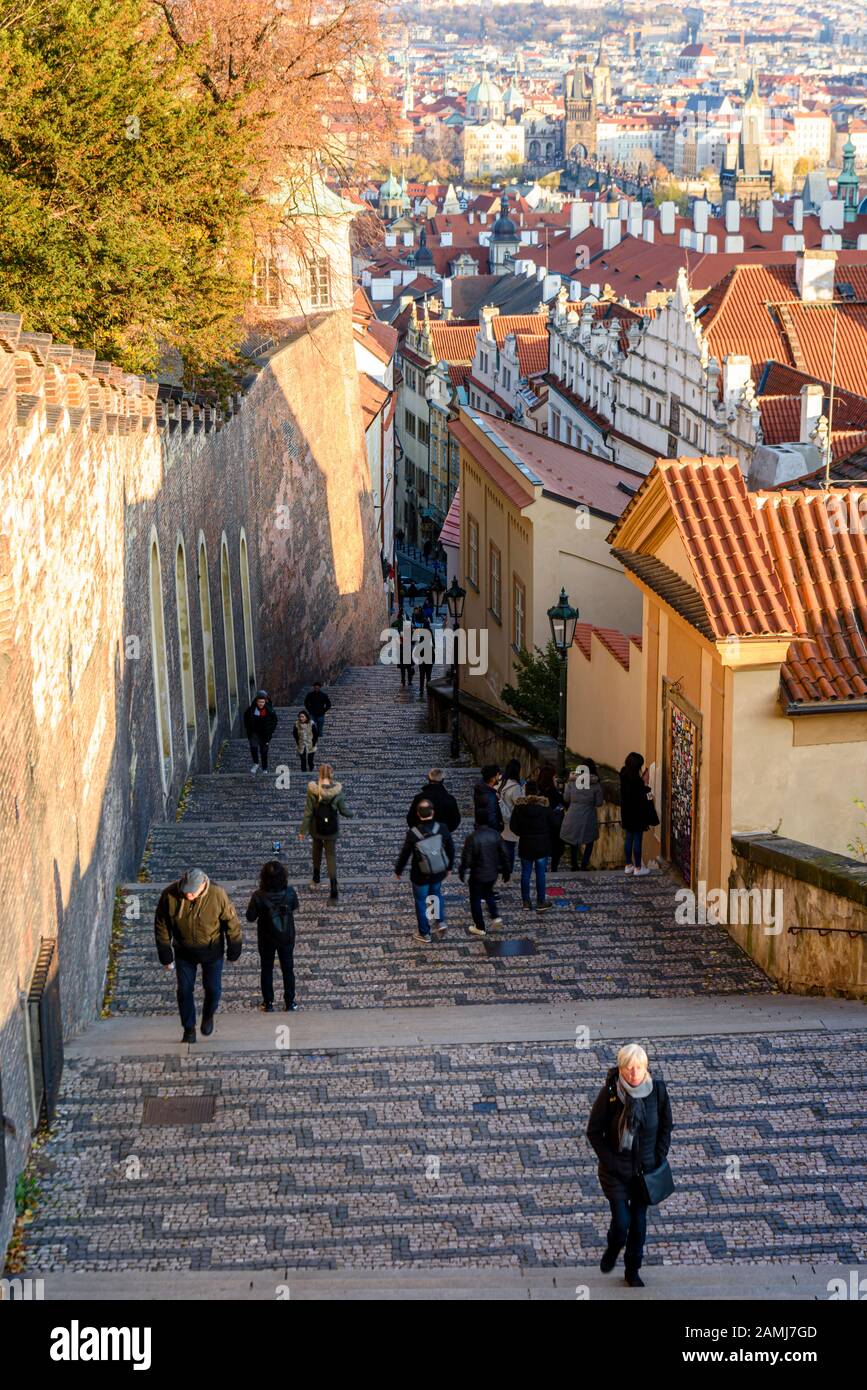 Steps leading down the hill at Zámecké schody, Prague, Czech Republic ...