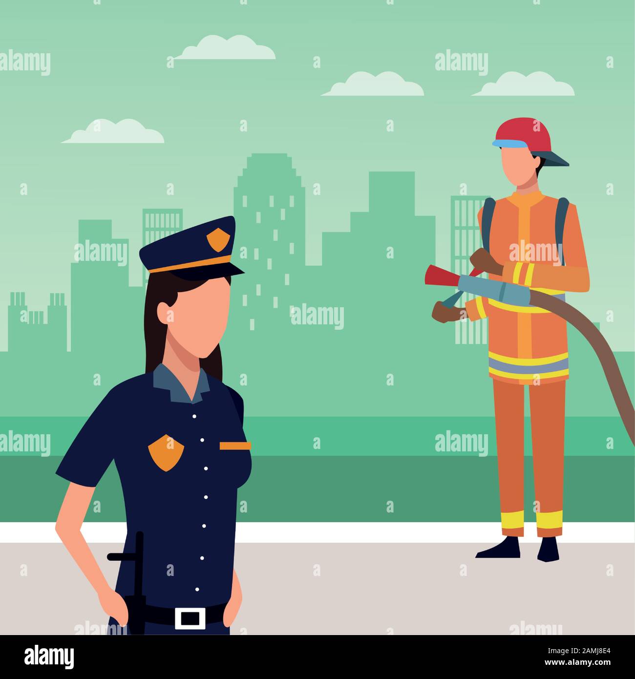 Avatar police woman and fireman standing Stock Vector Image & Art - Alamy