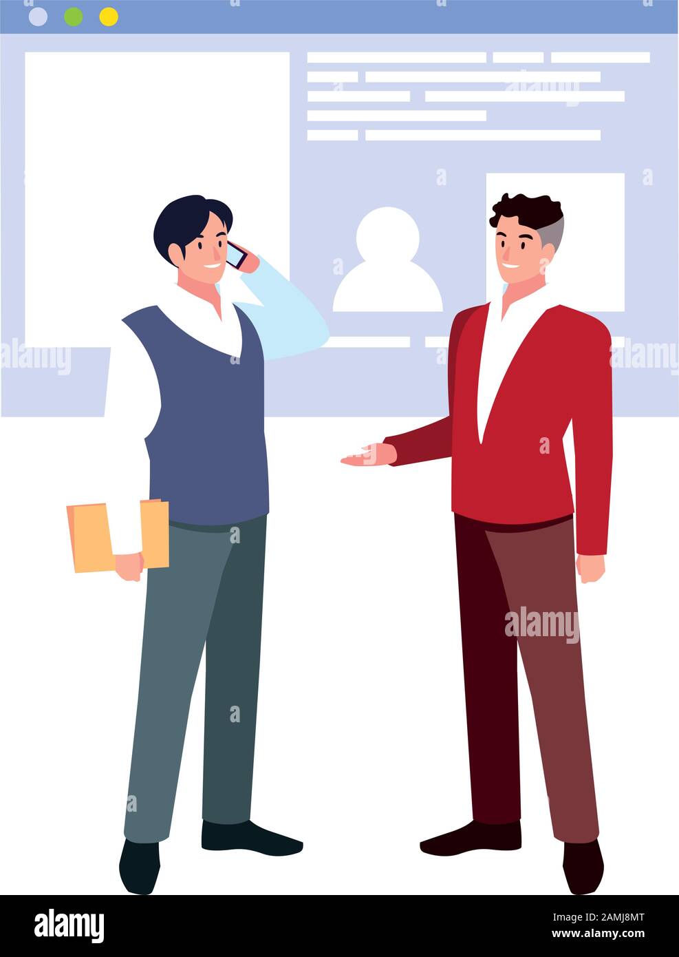 businessmen in the work office making presentation vector illustration ...