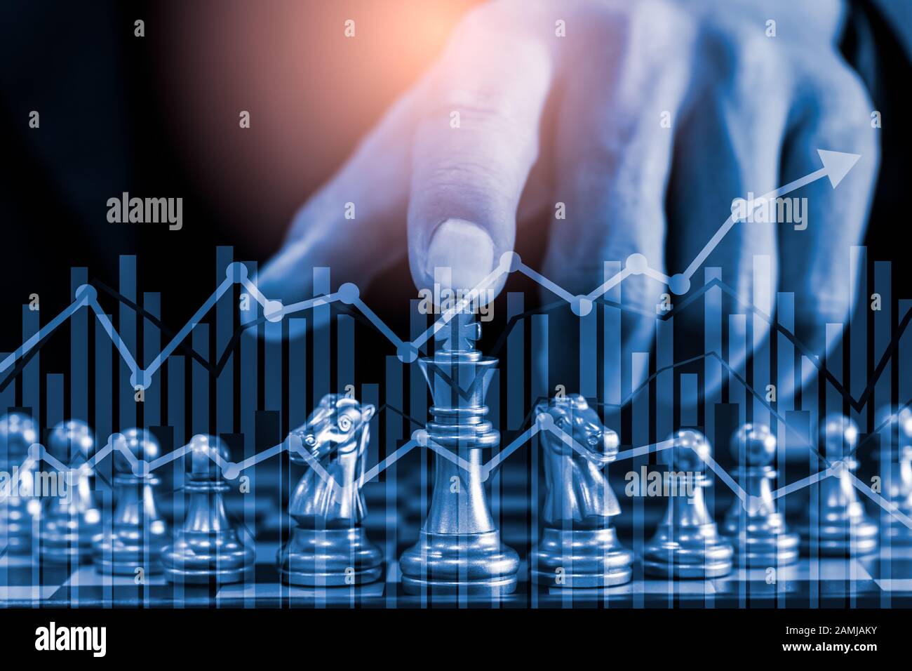 Chess game on chess board on stock market or forex trading graph chart ...