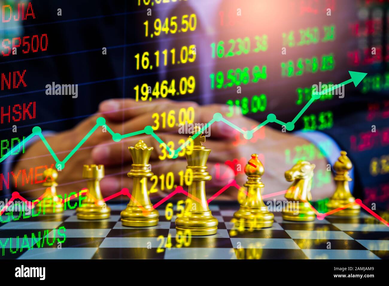 Chess game on chess board on stock market or forex trading graph chart ...