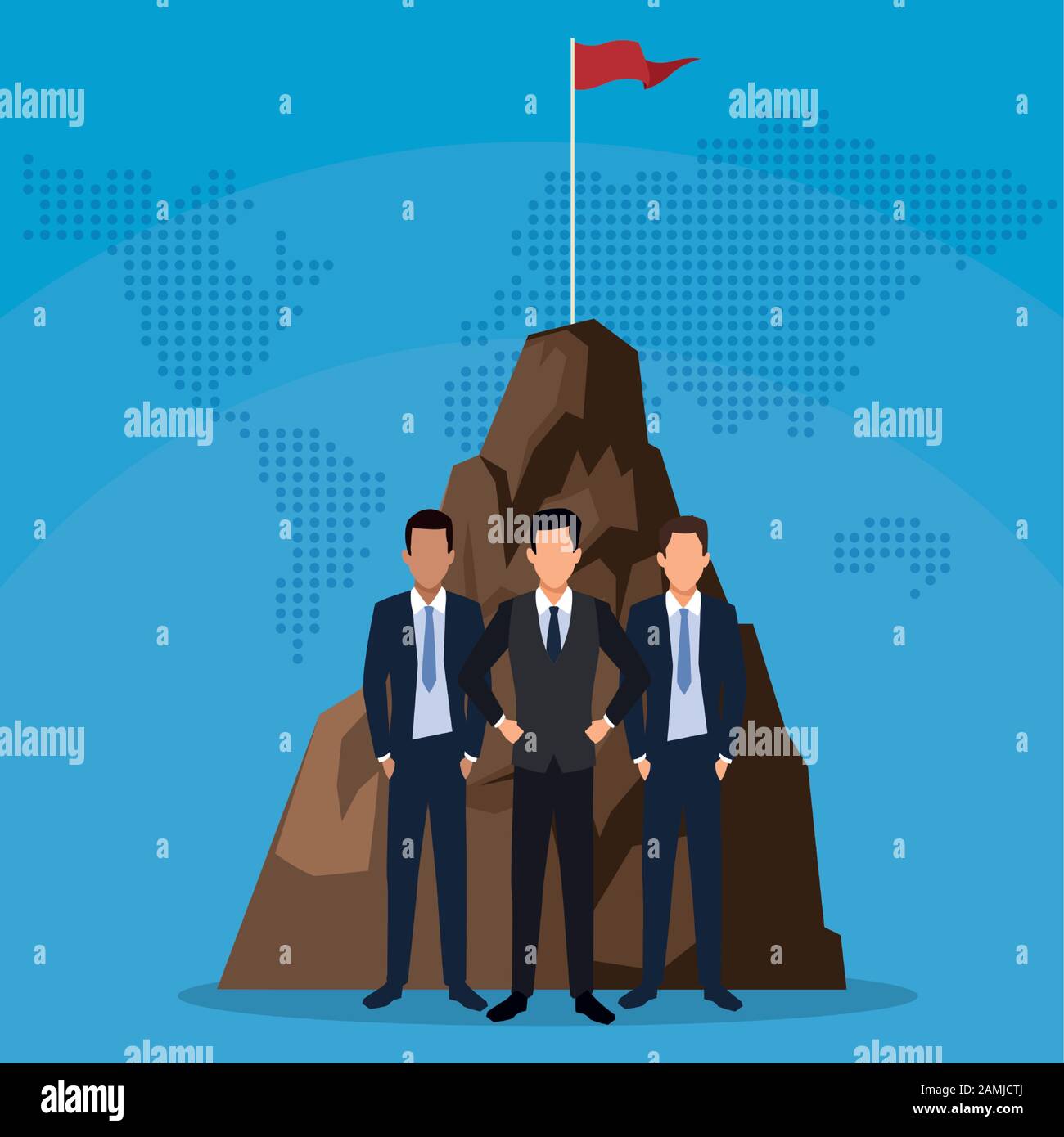 businessmen teamwork mountain with flag success start up business Stock ...