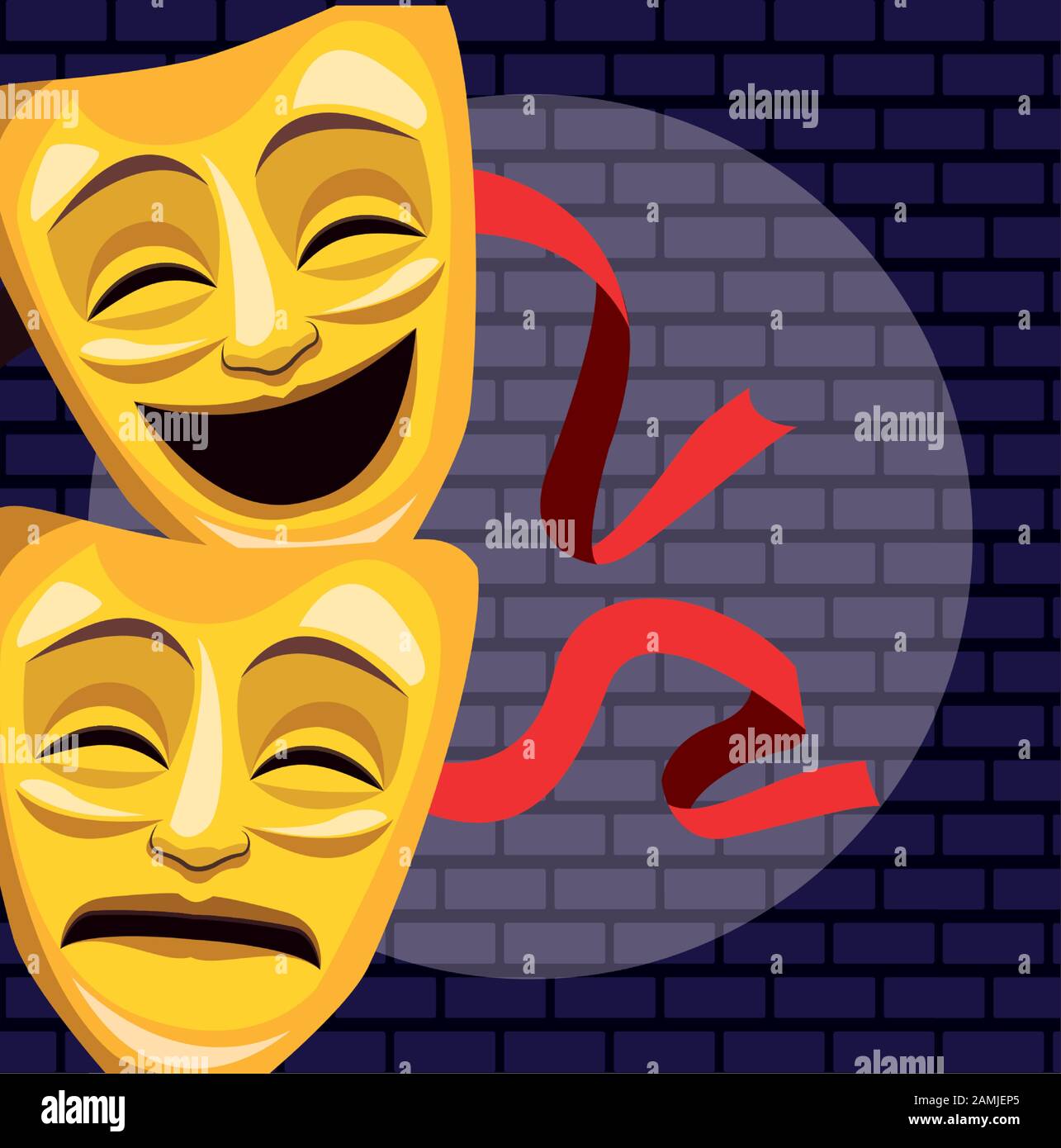 theatrical masks light wall brick stand up comedy show Stock Vector ...