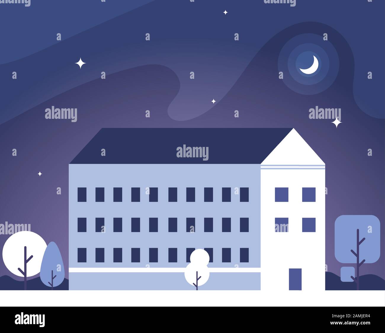 school building with night scenery vector illustration design Stock ...
