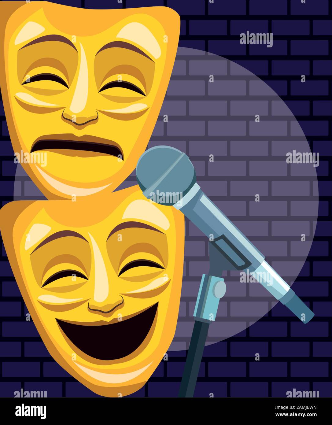 theatrical masks microphone wall brick stand up comedy show Stock ...