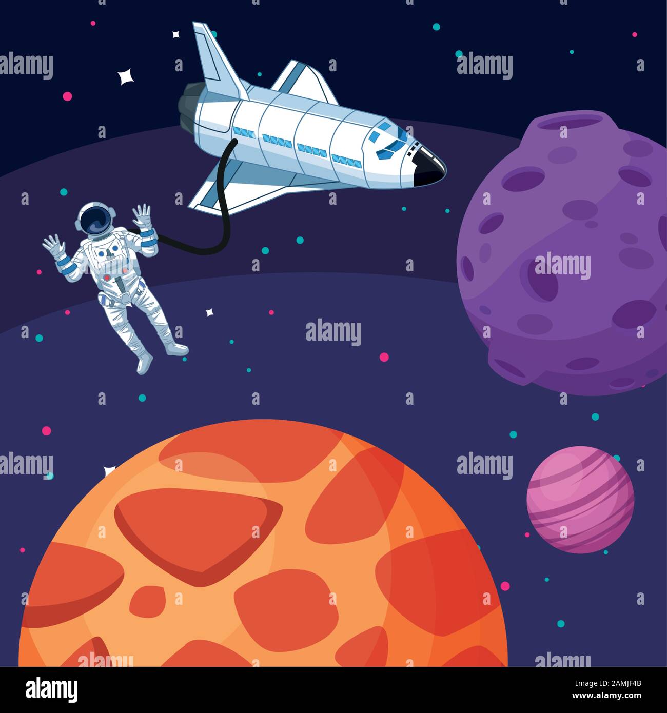 astronaut spacecraft moon planets stars space exploration Stock Vector ...
