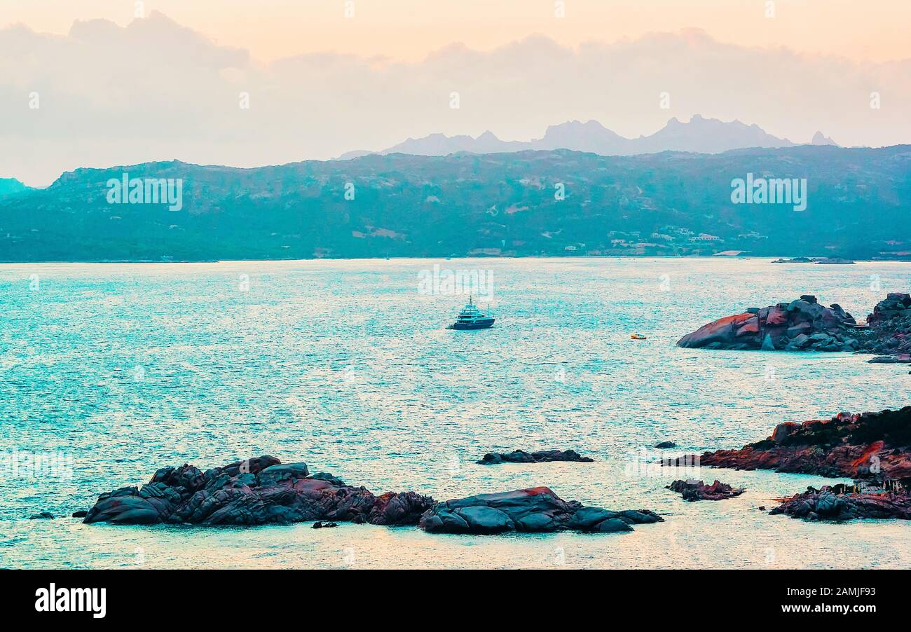 Capo Ferro in Mediterranean Sea Costa Smeralda Italy reflex Stock Photo ...