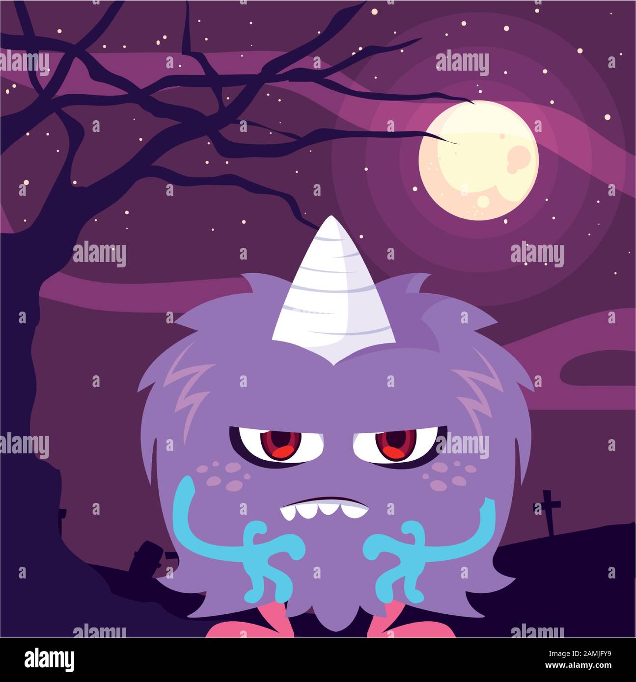 scary monster in halloween night, angry monster vector illustration ...
