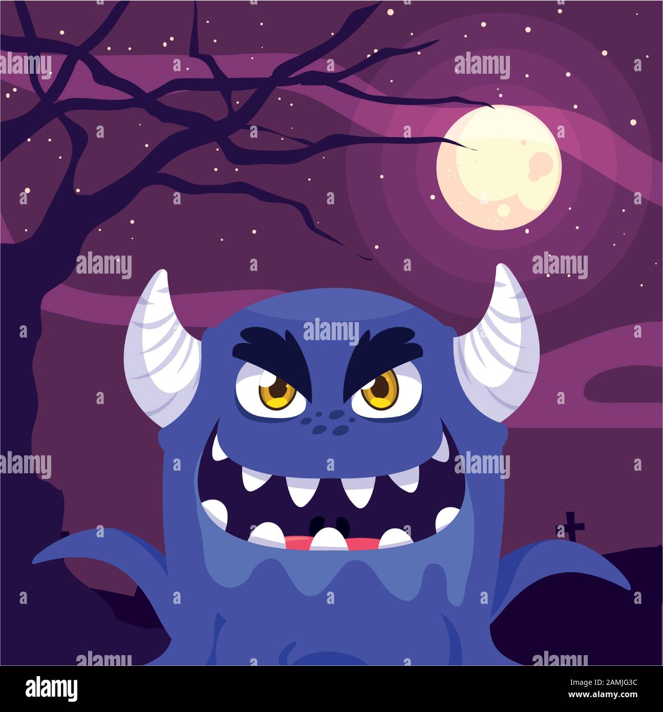 scary monster in halloween night, angry monster vector illustration ...